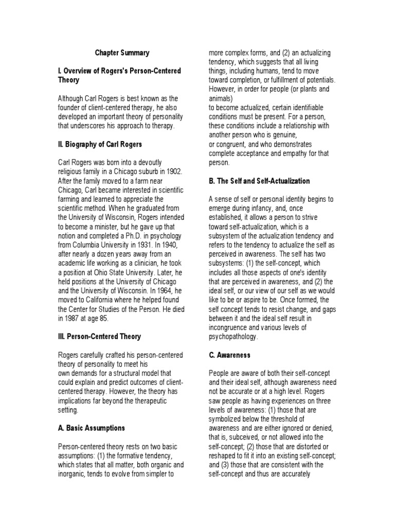 Rogers's Person-Centered Theory | PDF | Psychotherapy | Self Esteem
