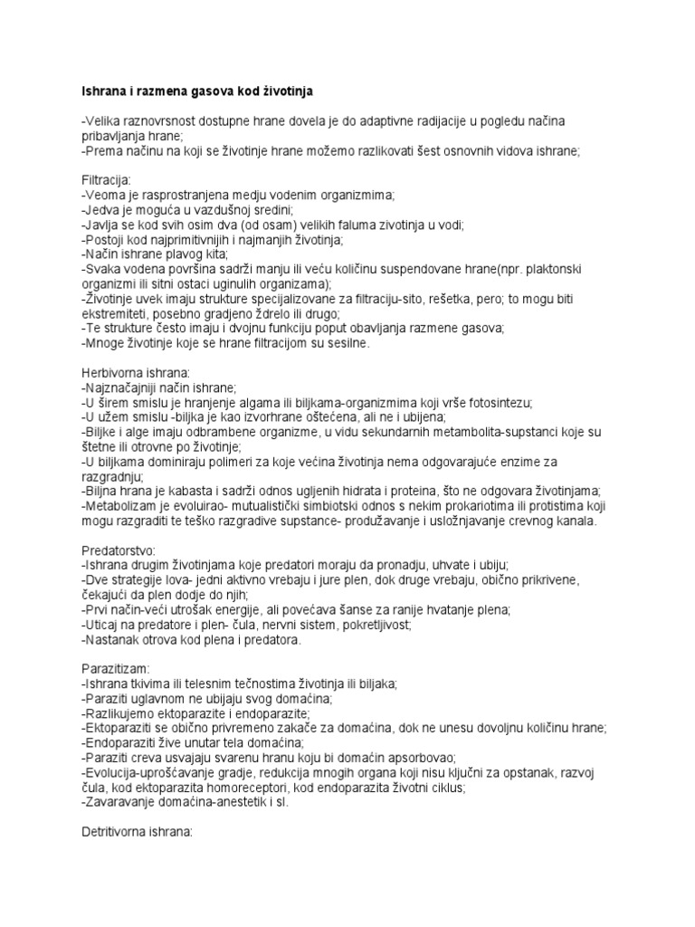 Ishrana I Razmena Gasova Kod Životinja | PDF