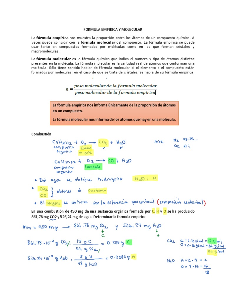Fórmulas Empírica y Molecular en Química | PDF | Compuestos químicos ...