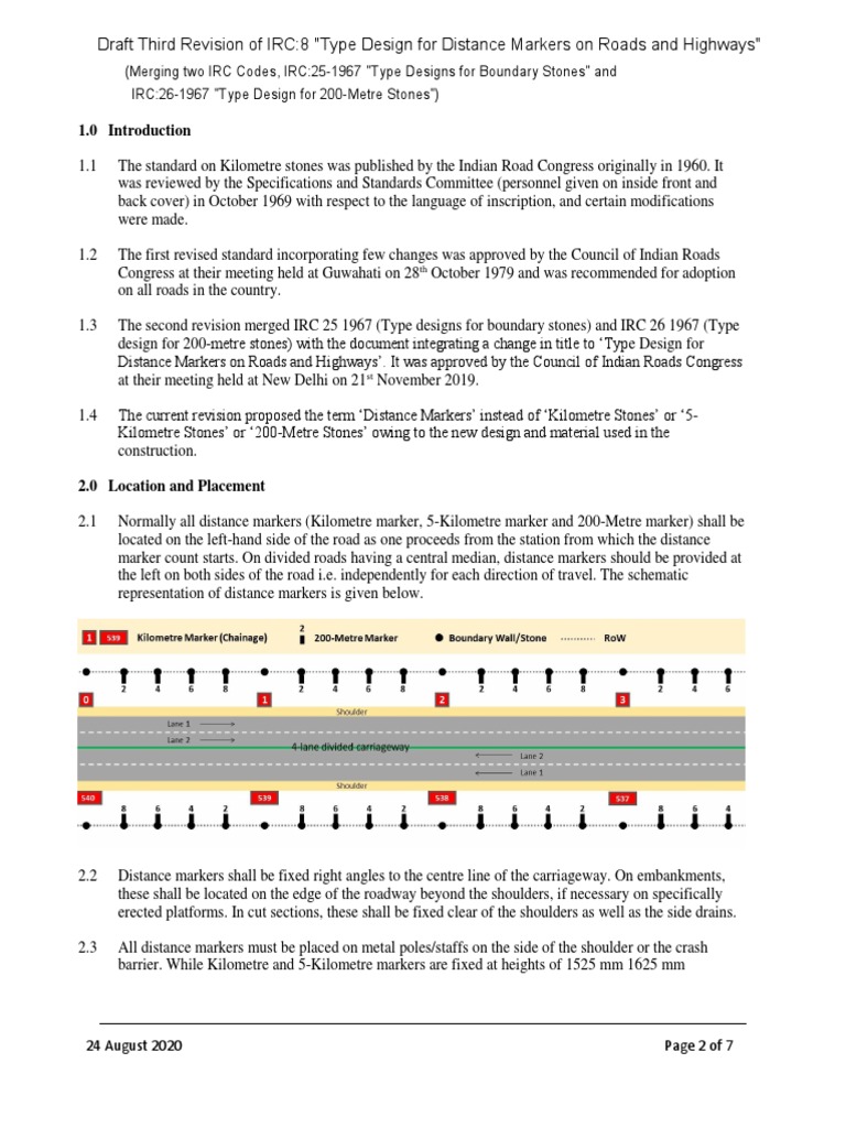 IRC Guidelines for Distance Markers | PDF | Road | Concrete