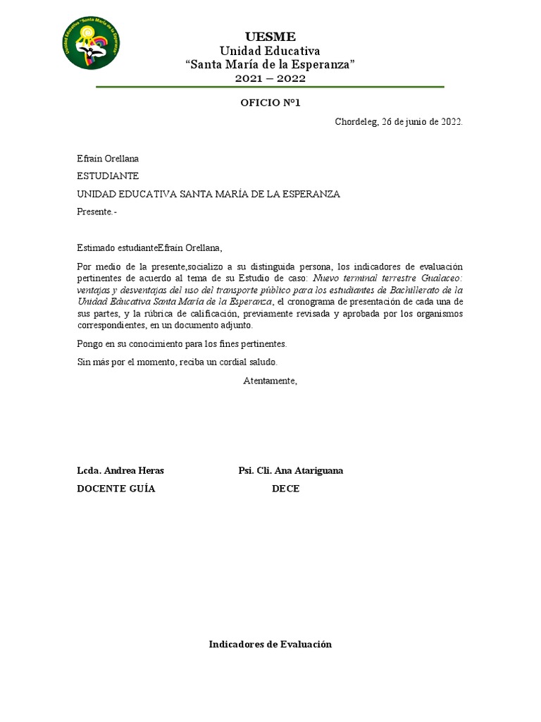 Oficio N°1 - Estudio de Caso Objetivos | PDF | Caso de estudio | Science