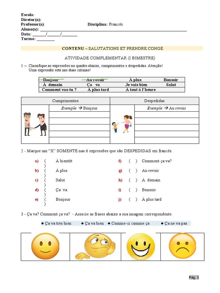 06 - Exercício Complementar 6° Ano - Francês | PDF