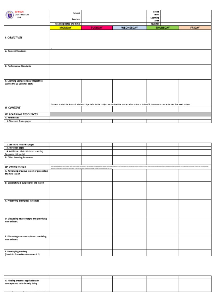 DLL Blank Sheet English | PDF | Learning | Teaching Method