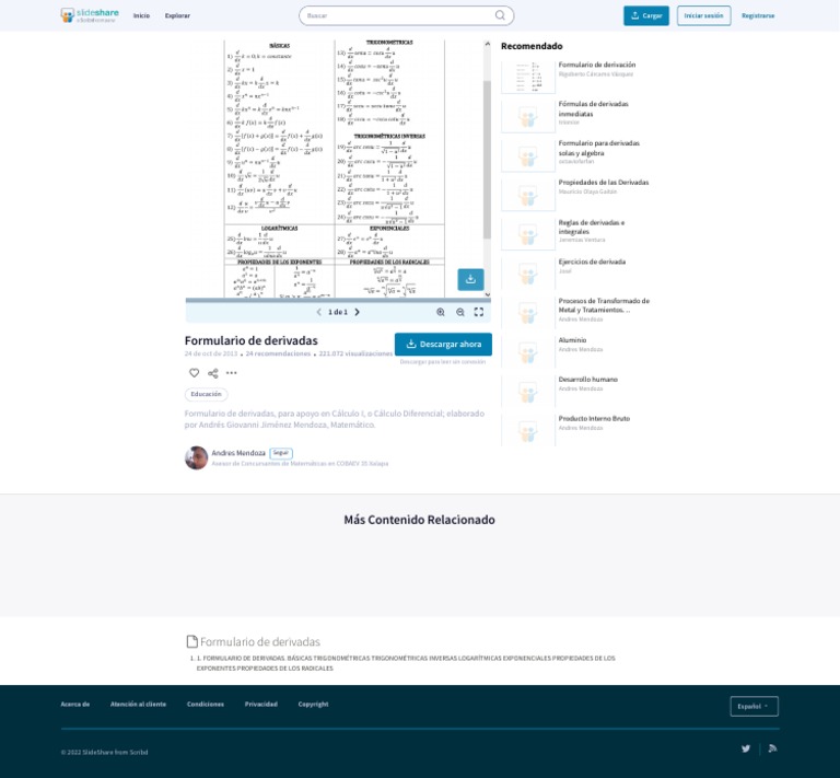 Formulario de Derivadas | PDF | Álgebra | Objetos matemáticos