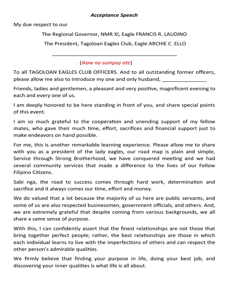 Eagles - Acceptance Speech | PDF