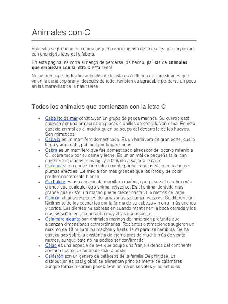 Animales Con C | PDF | Aves | Serpiente