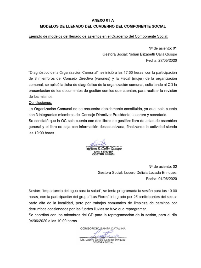 Modelos de llenado del Cuaderno del Componente Social | PDF