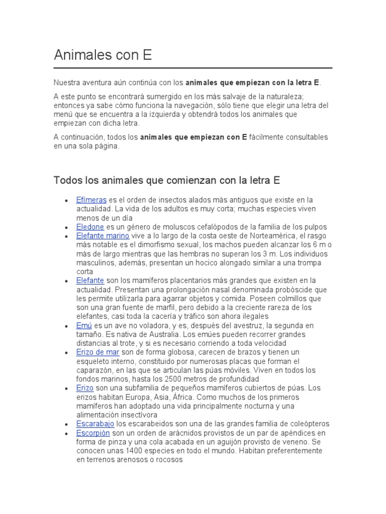 Animales Con E | PDF | Aves | Organismos