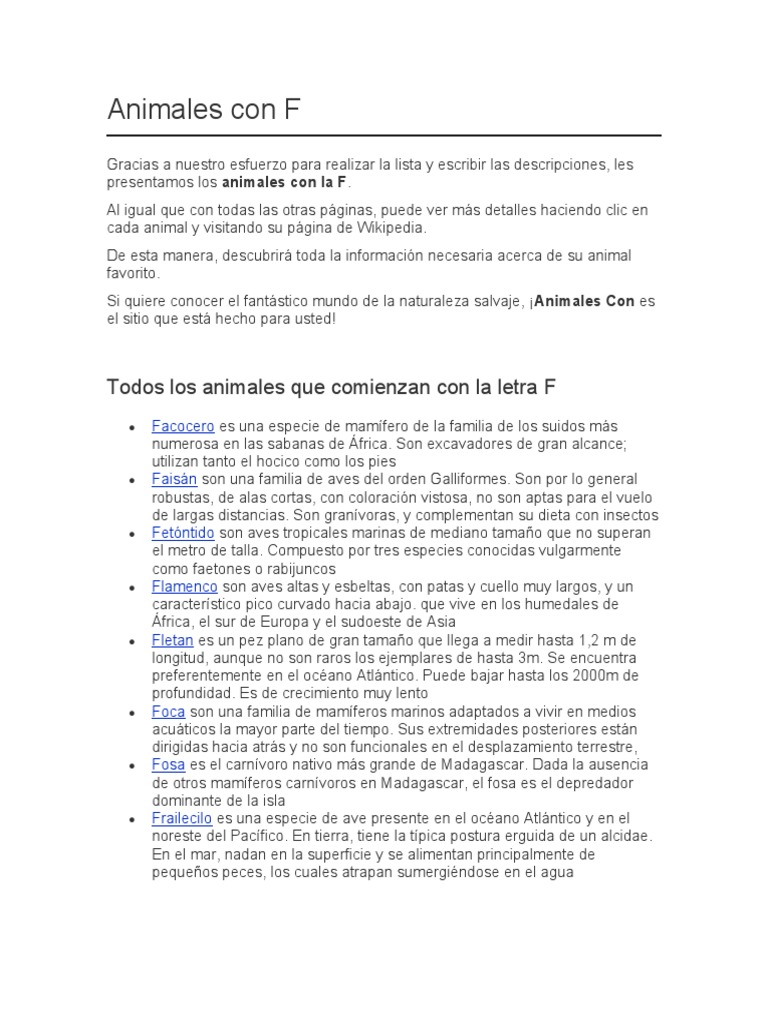 Animales Con F | Descargar gratis PDF | Aves | Ornitología