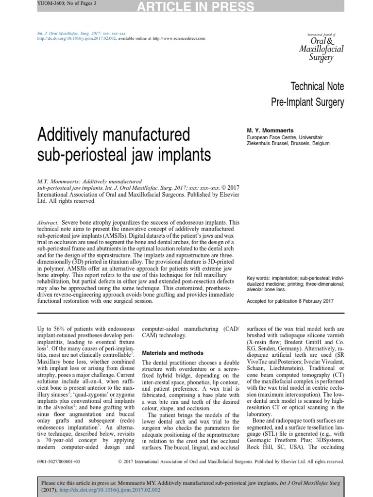 Mommaerts - 2017 - Additively Manufactured Sub-Periosteal Jaw Implants ...