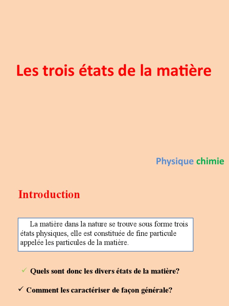 Les trois états de la matière | PDF | Matière | Gaz