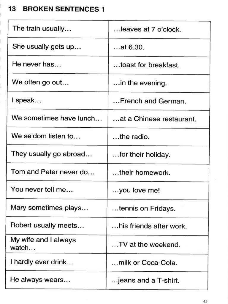 Broken Sentences Key | PDF