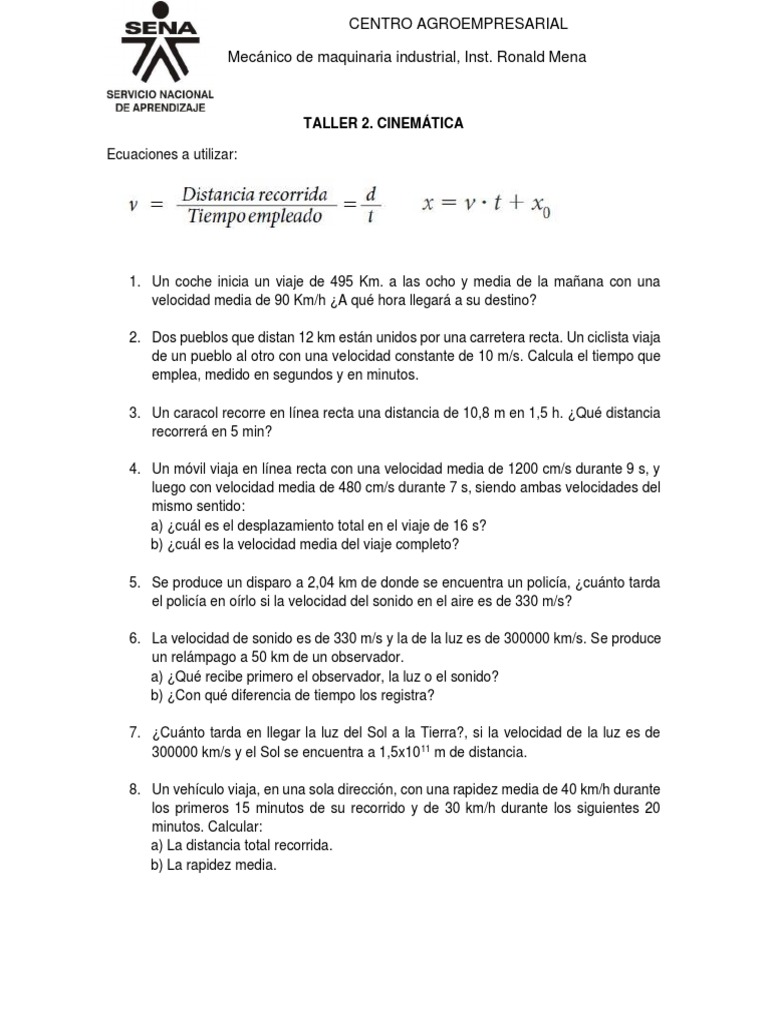 TALLER 2 Cinematica - MRU | PDF | Velocidad | Cinemática