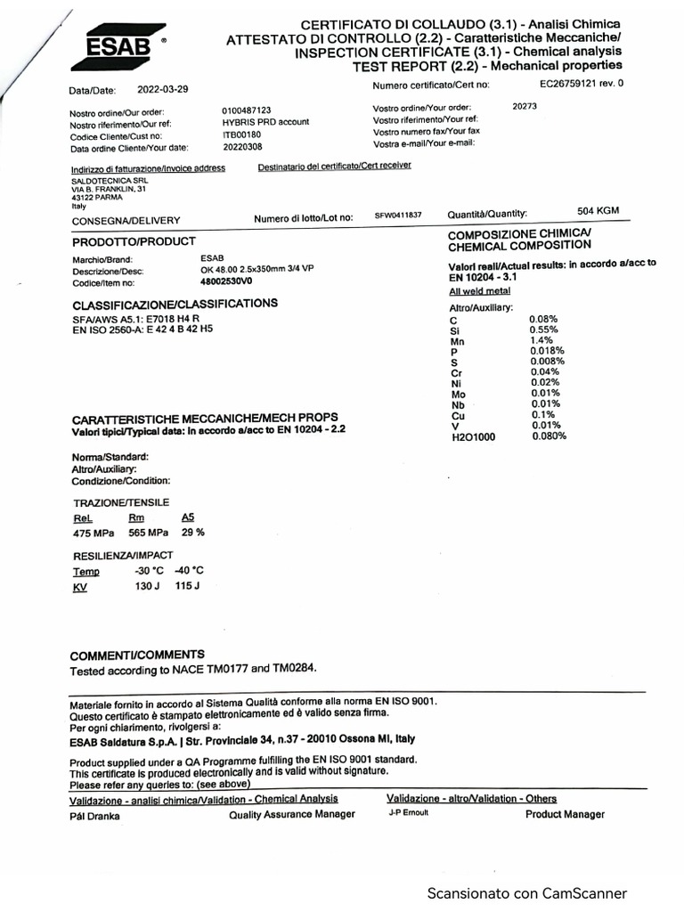 Certificati Esab | PDF