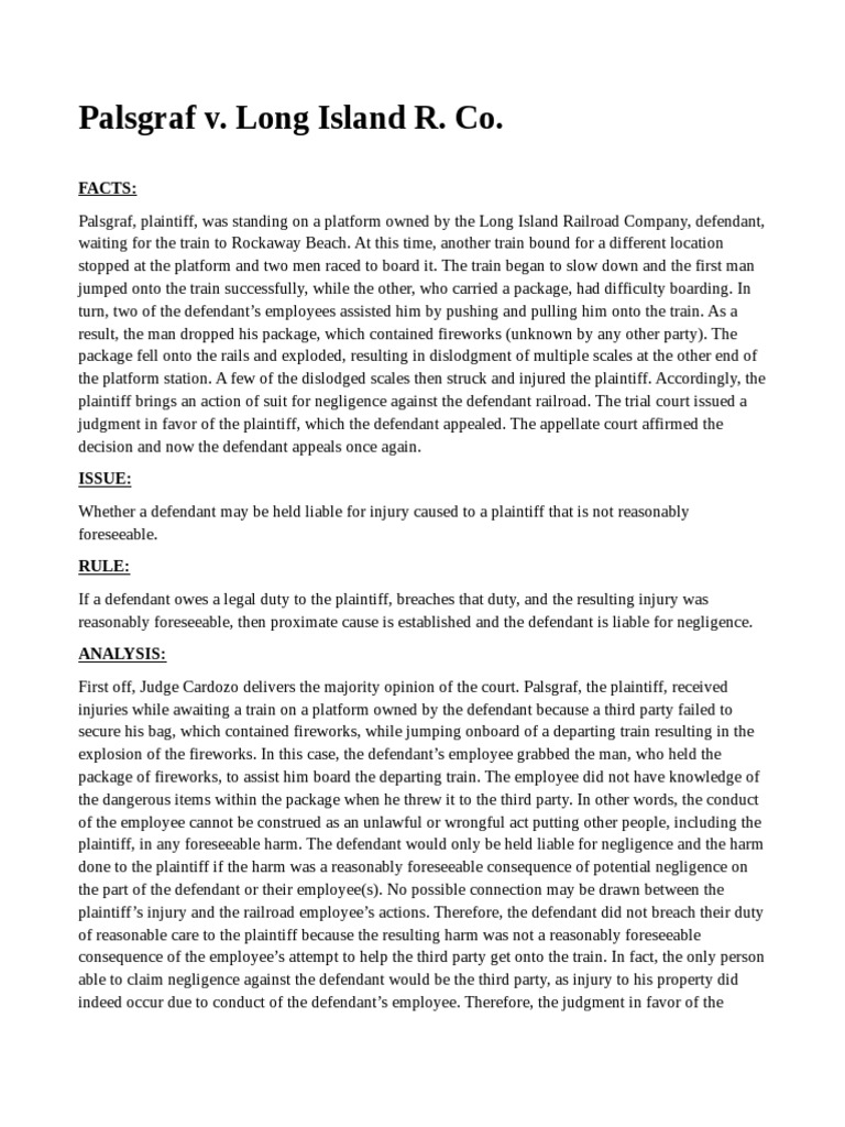 Palsgraf V LIRR | PDF | Negligence | Common Law