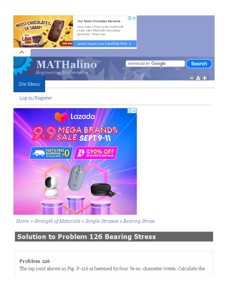 Solution To Problem 126 Bearing Stress - Strength of Materials Review at MATHali | PDF | Stress ...