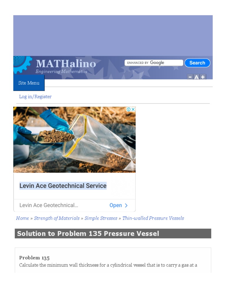 Solution To Problem 135 Pressure Vessel - Strength of Materials Review ...