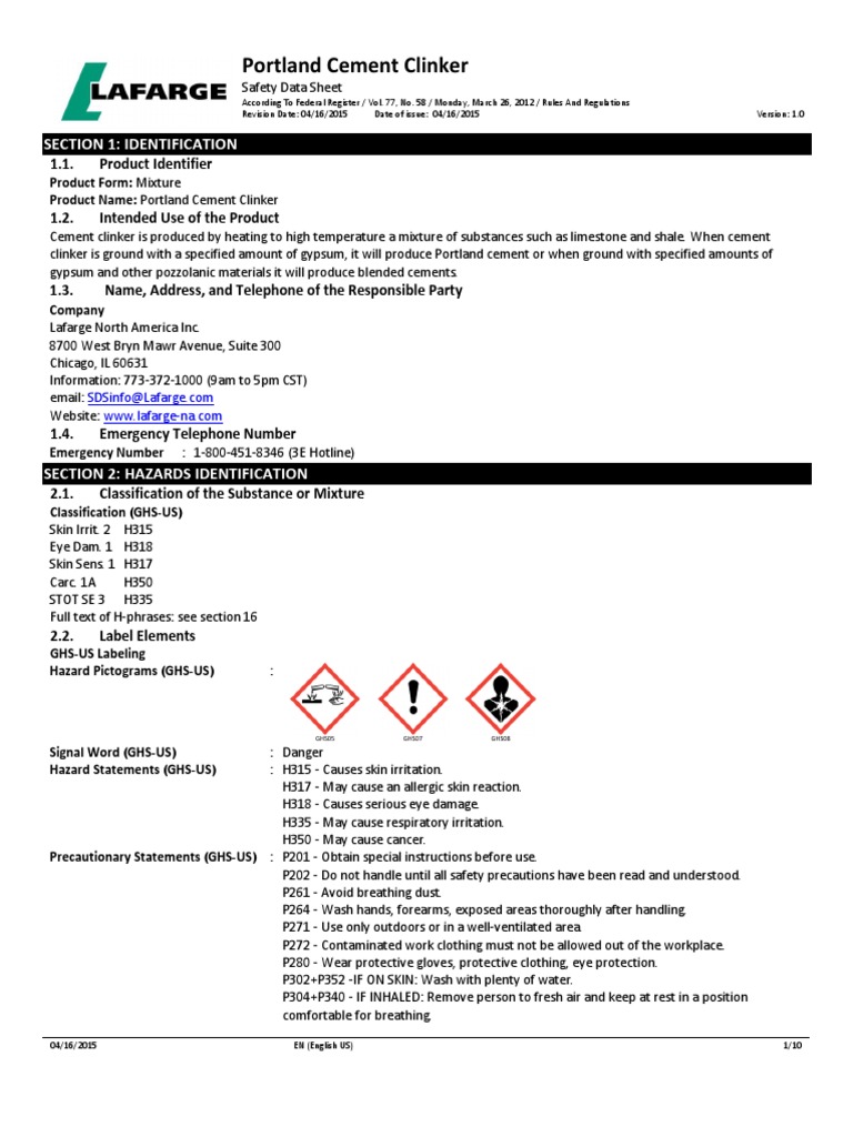 Portland Cement Clinker - Lafarge | PDF | Cement | Dermatitis