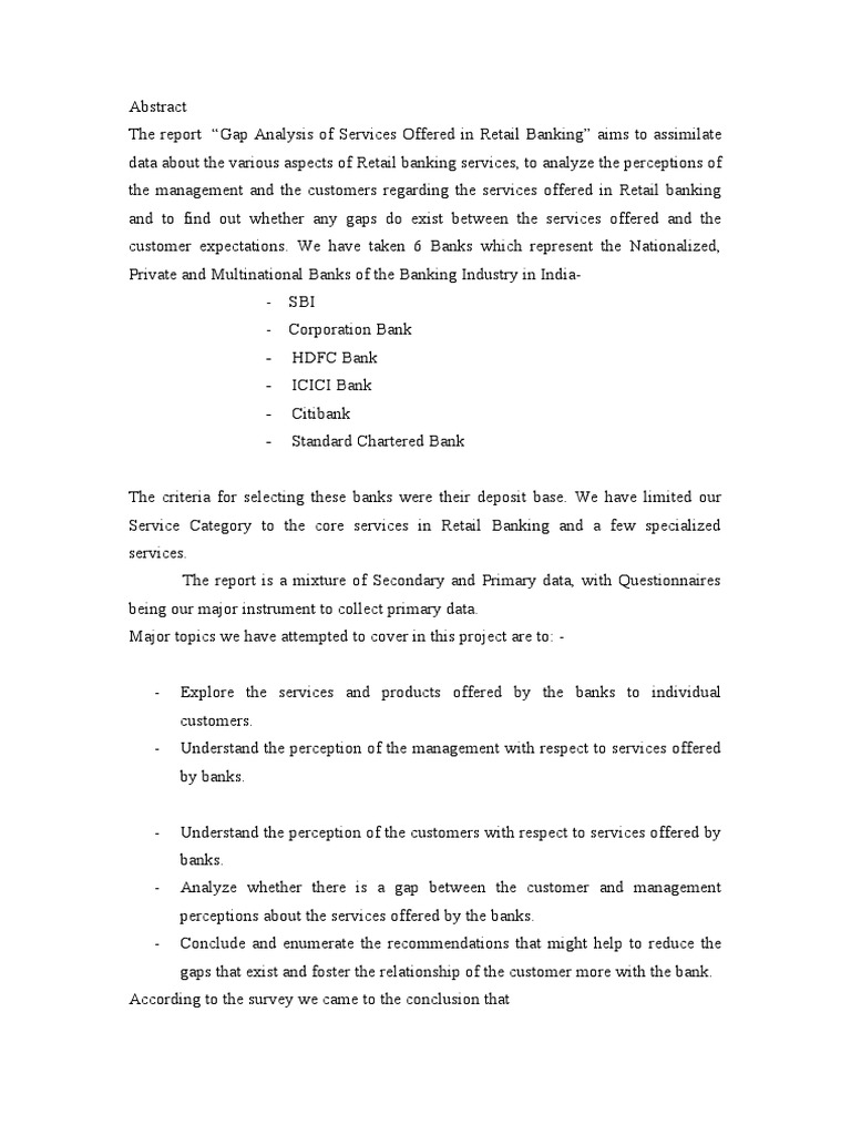 Gap Analysis of Services Offered in Retail Banking | PDF | Banks ...