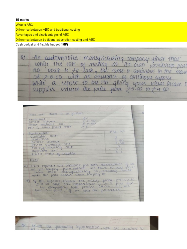 Cost Accounting Sem 4 | PDF | Cost | Budget