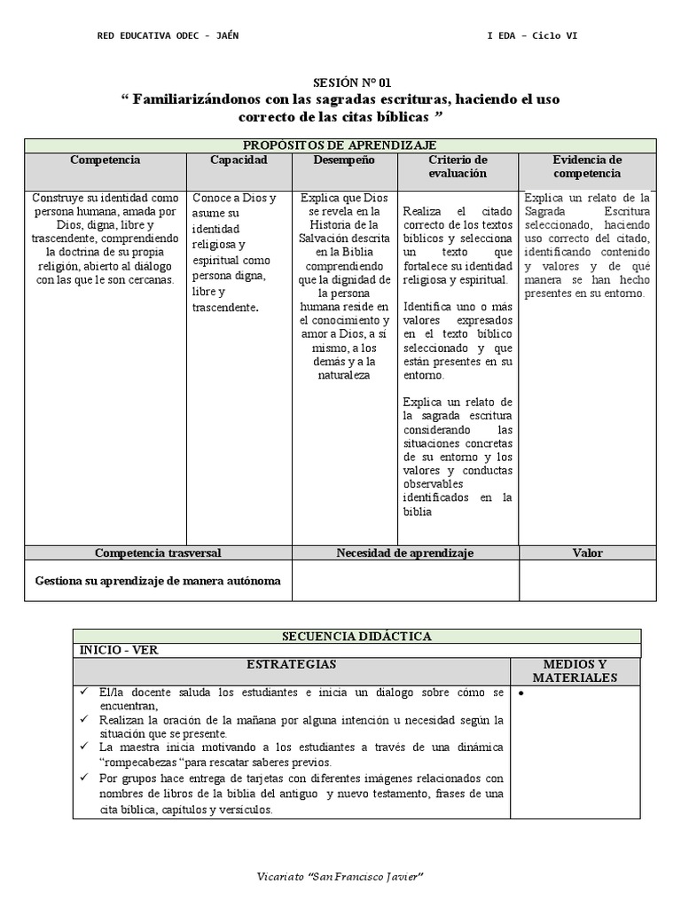 Modelo Sesion - Odec | PDF | Biblia | Aprendizaje Modelo Sesion - Odec | PDF | Biblia | Aprendizaje