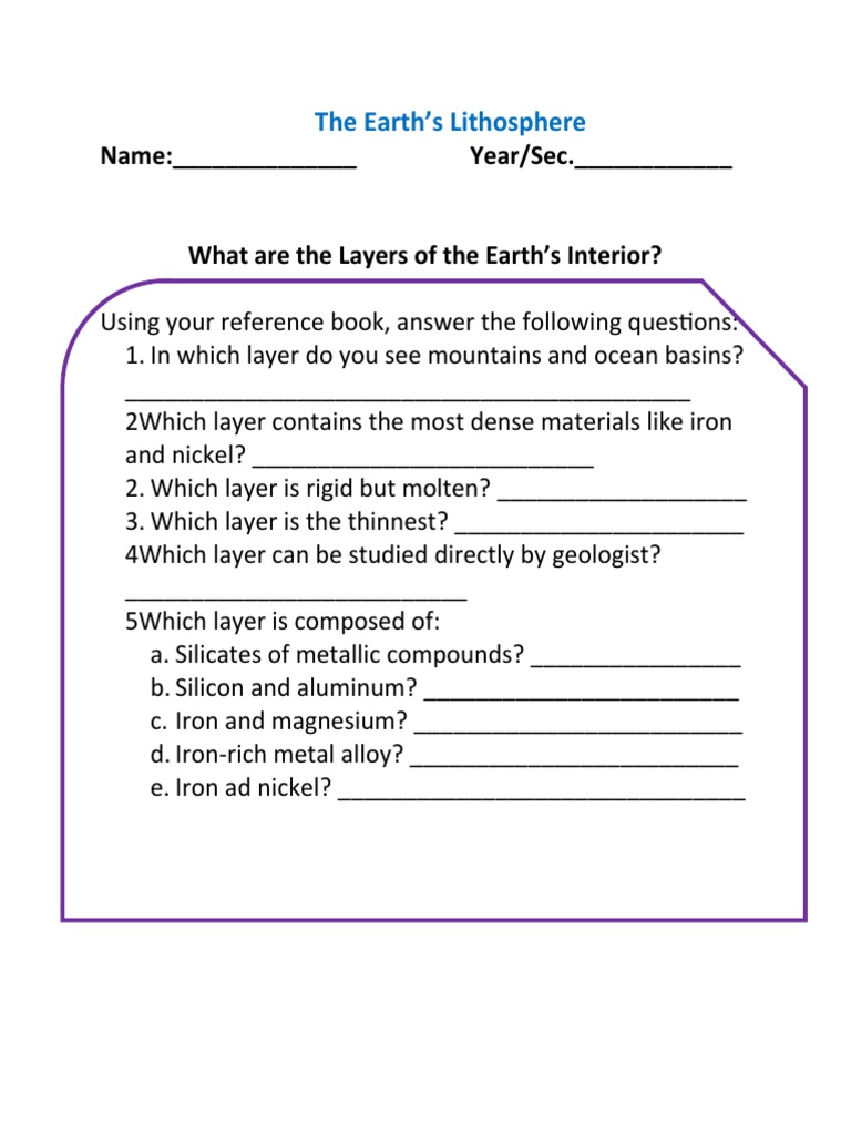 Activity 0n Earth's Lithosphere | PDF | Color | Iron