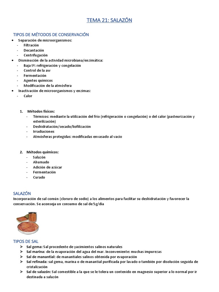 Tema 21. Salazón | PDF | sal | Curado (Conservación de Alimentos)
