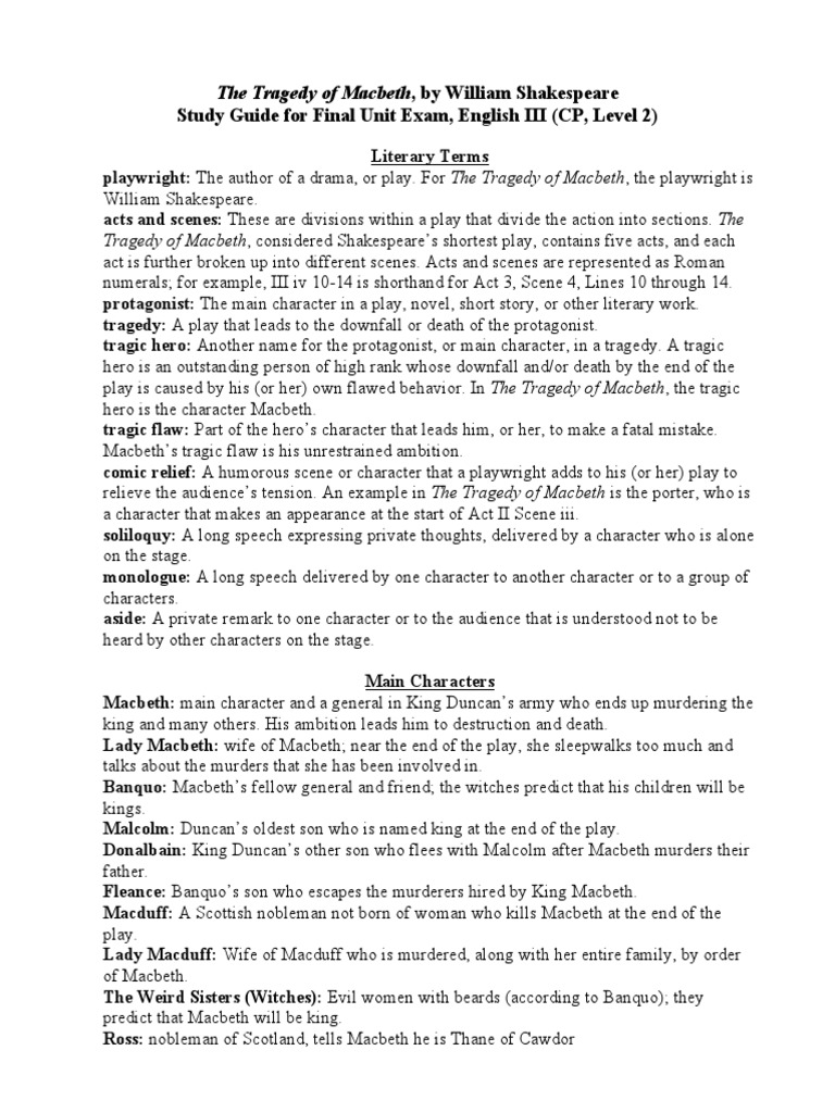 Macbeth Final Exam Edited 1SGshort | PDF | Macbeth | Shakespearean ...