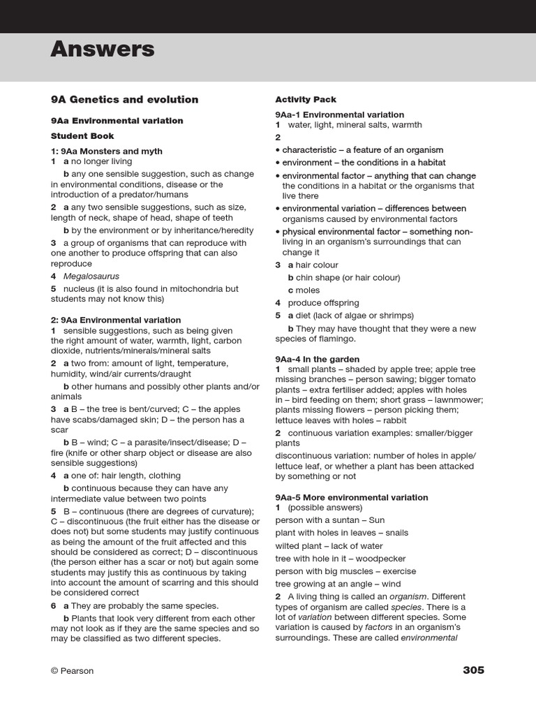 Activity Pack &student Book Answers - 8 | PDF | Dna | Genetics