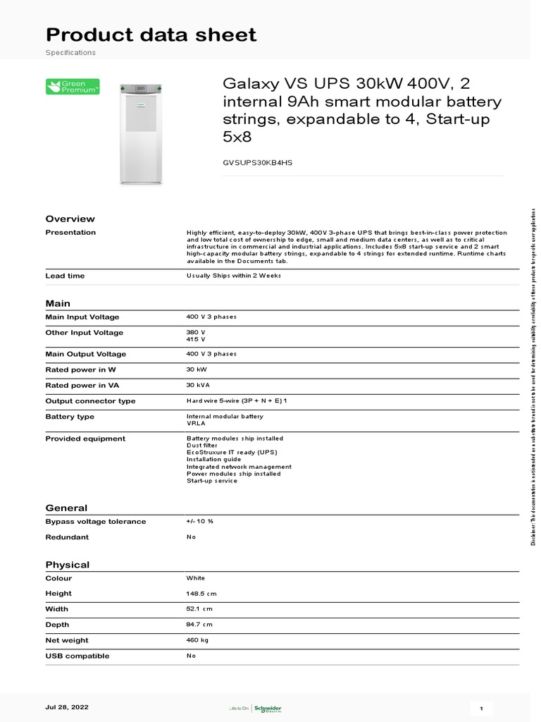 Galaxy VS UPS for Data Centers | PDF | Mains Electricity | Electronics