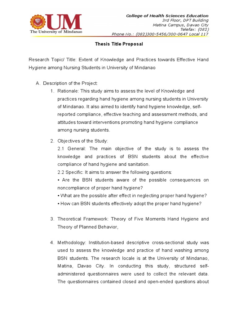 Thesis Title Proposal Supnet | Download Free PDF | Hand Washing | Nursing