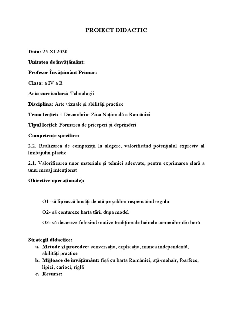 Proiect Didactic AVAP 25.11 | PDF
