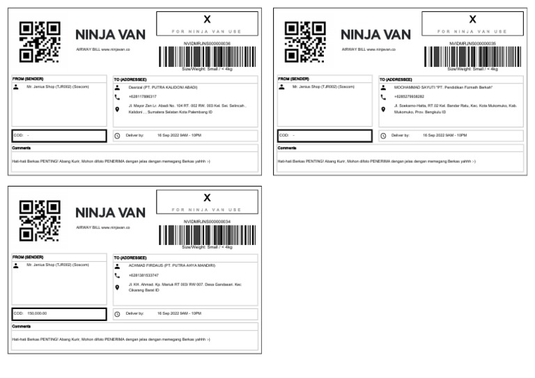 NVIDMRJNS000000036 NVIDMRJNS000000035: For Ninja Van Use For Ninja Van ...