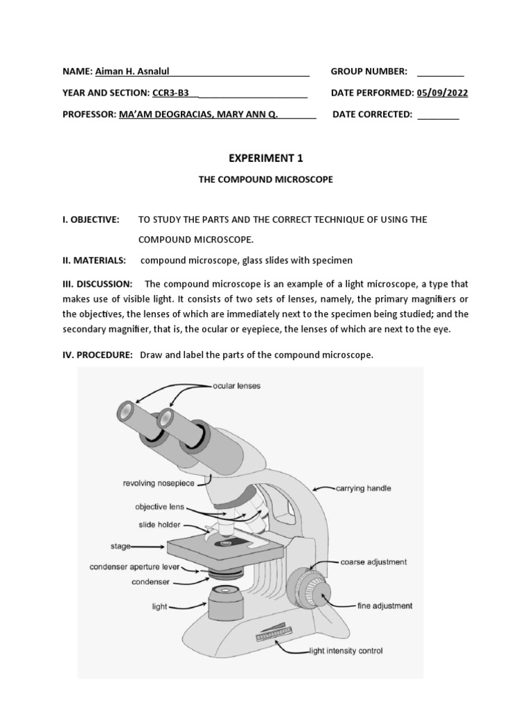 Compound Microscope Practical Guide | PDF | Natural Philosophy ...