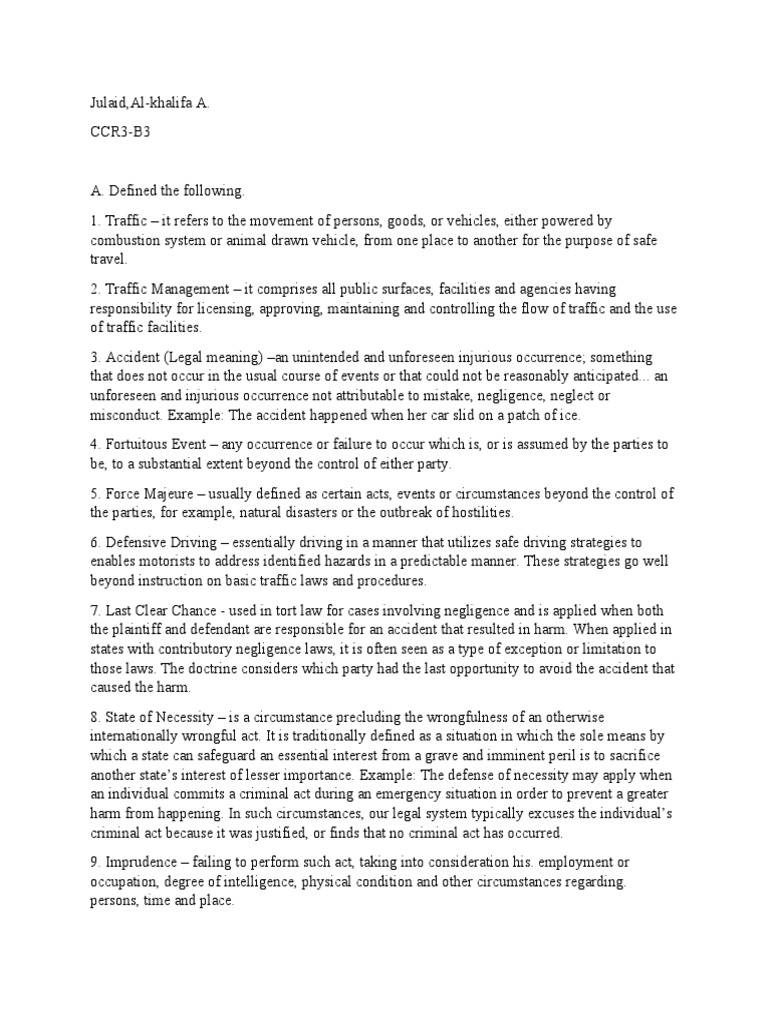 Traffic Management Assignment Pdf Negligence Traffic Collision 4068