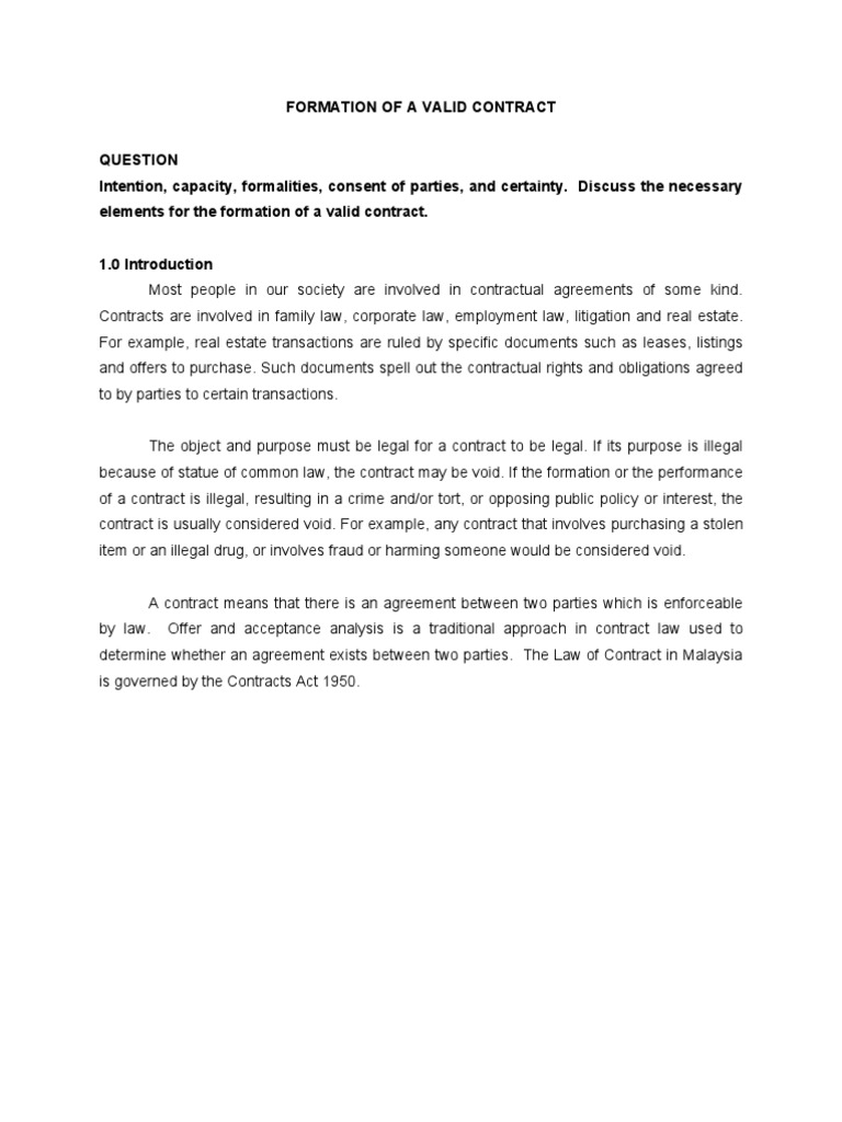 The Necessary Elements for a Valid Contract: An Analysis of the ...