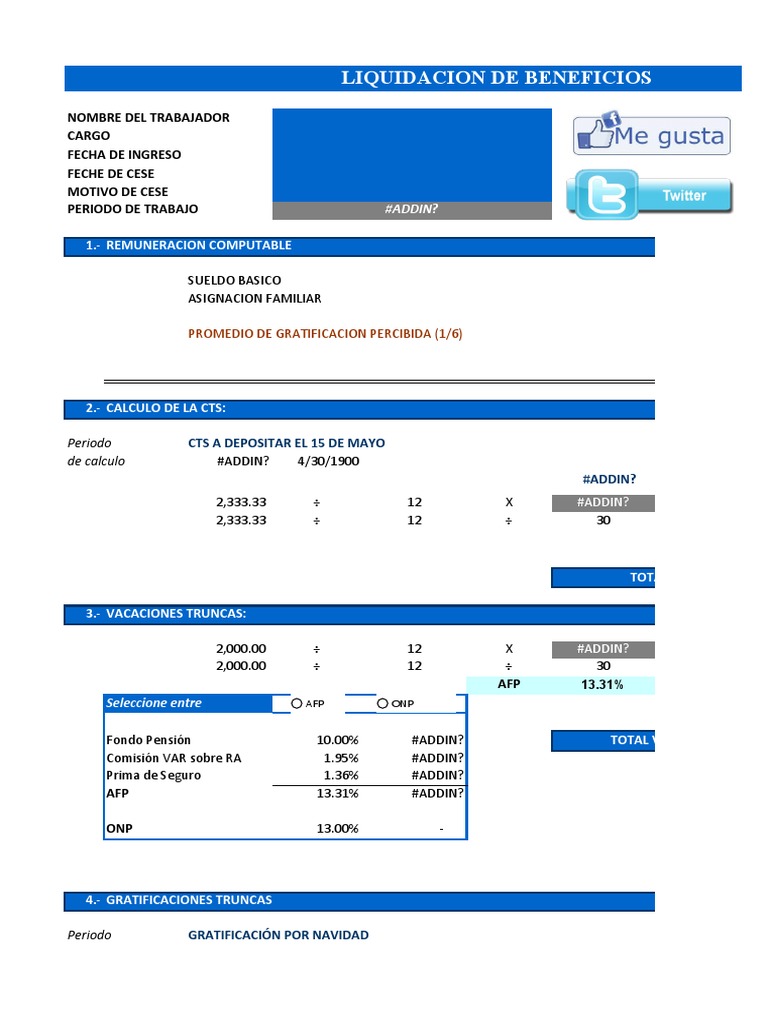 Liquidacion de Beneficios Sociales en Excel 1 | PDF | Gastos | Economias