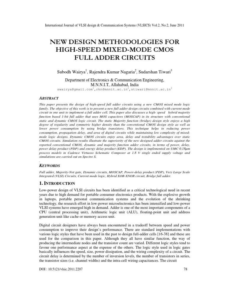 New Design Methodologies For High Speed Mixed Mode Cmos Full Adder