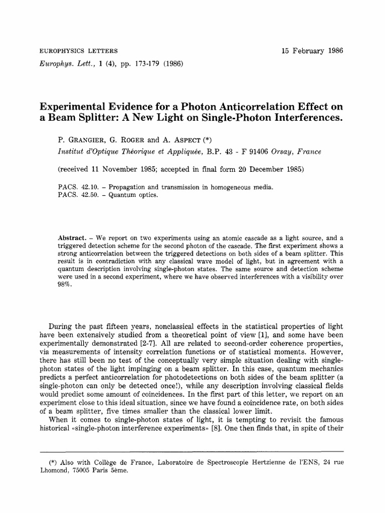 Grangier Single Photon 1986 | PDF | Photon | Quantum Mechanics