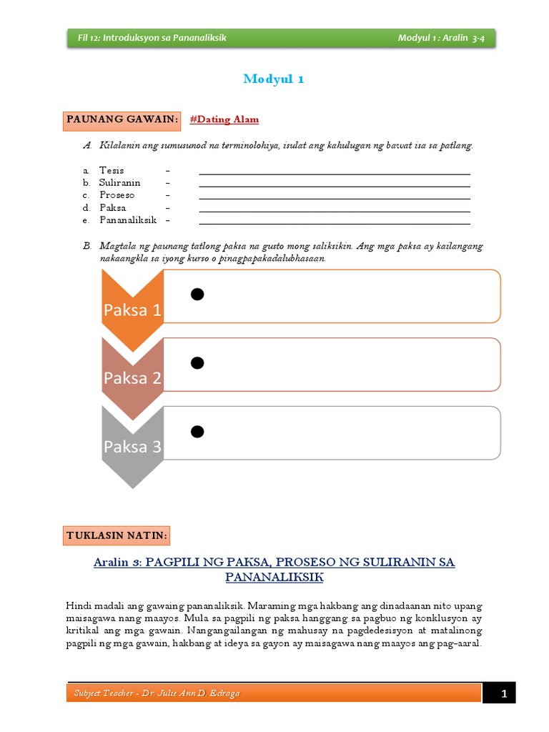 Aralin 3 at 4-Ang Pamamaraan NG Pananaliksik | PDF