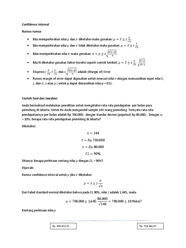 Contoh Soal Confidence Interval | PDF