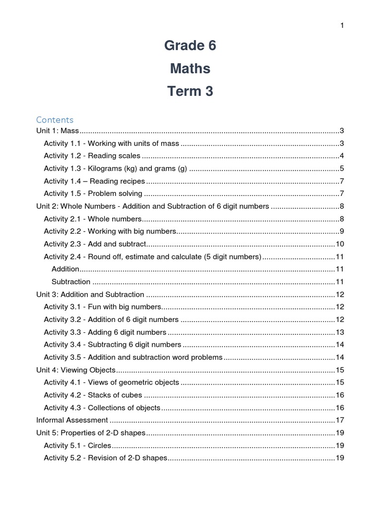 Grade 6 Maths Term 3 Curriculum Guide | PDF | Circle | Shape