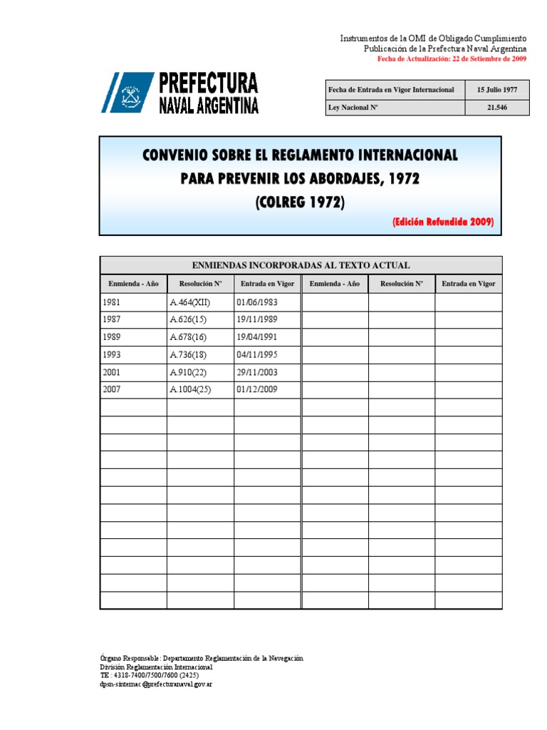 Enmiendas COLREG 1972 Actualizadas | PDF | Tratado | Buques
