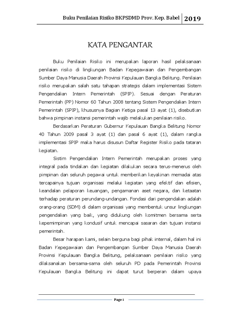 Buku Peta Risiko BKPSDM Tahun 2020 | PDF