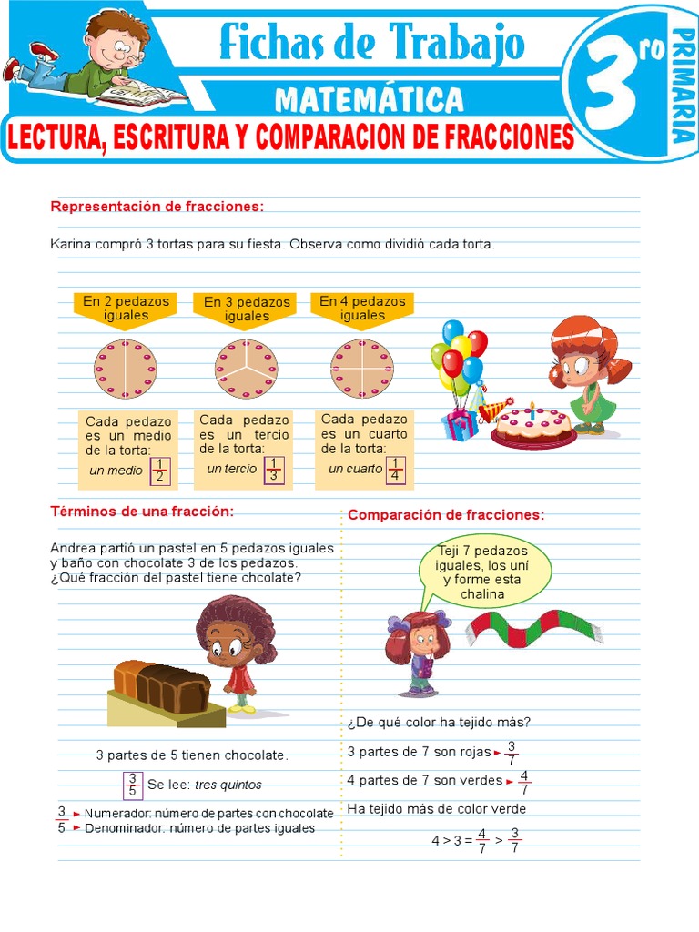 Lectura Escritura y Comparacion de Fracciones para Tercer Grado de ...