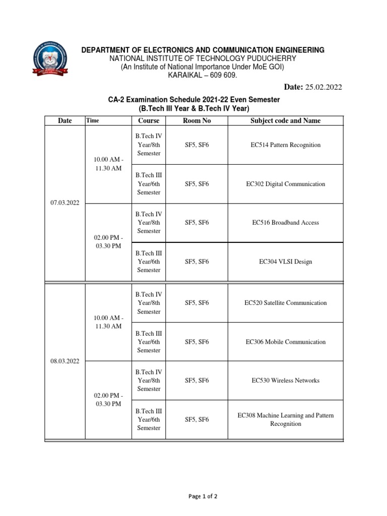 CA2 - EXAMINATION - Schedule - Mar - 2022 - Btech - III&IVyear | PDF ... CA2 - EXAMINATION - Schedule - Mar - 2022 - Btech - III&IVyear | PDF ...