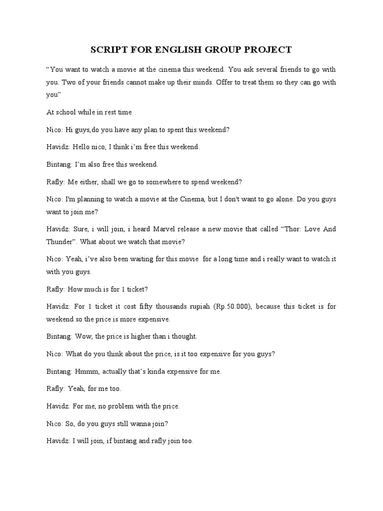 SCRIPT FOR ENGLISH GROUP PROJECT | PDF