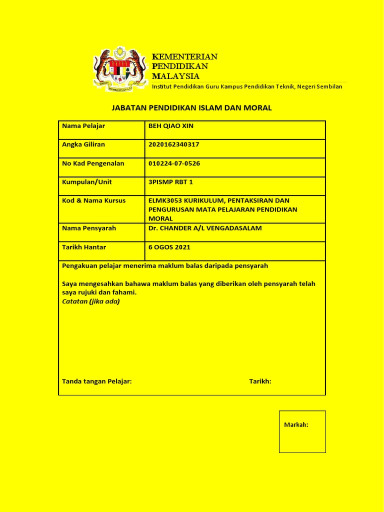 ELMK3053 Tugasan 2 (Beh Qiao Xin RBT1) | PDF