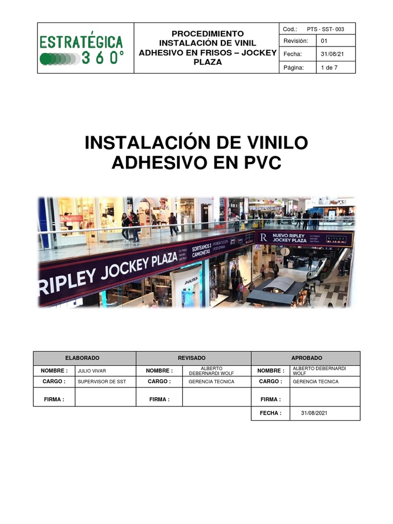 Procedimiento de Colocacion de Vinilo Adhesivo en Frisos - Jockey Plaza | PDF | Andamio