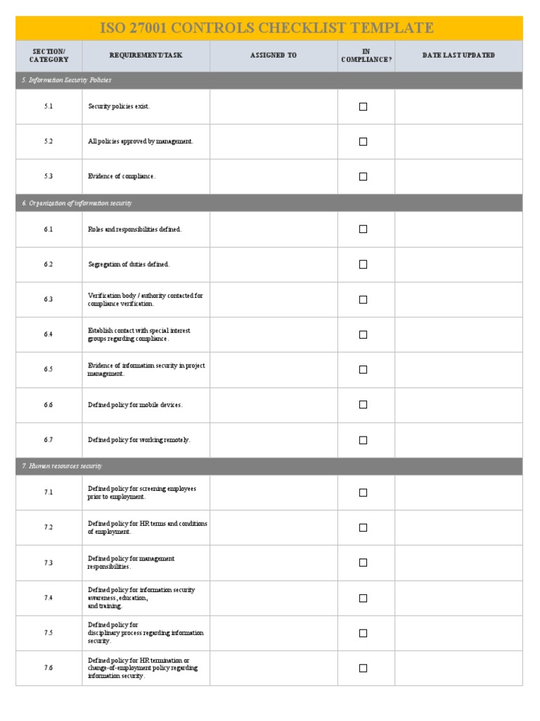 IC ISO 27001 Controls Checklist 10838 | PDF | Information Security ...